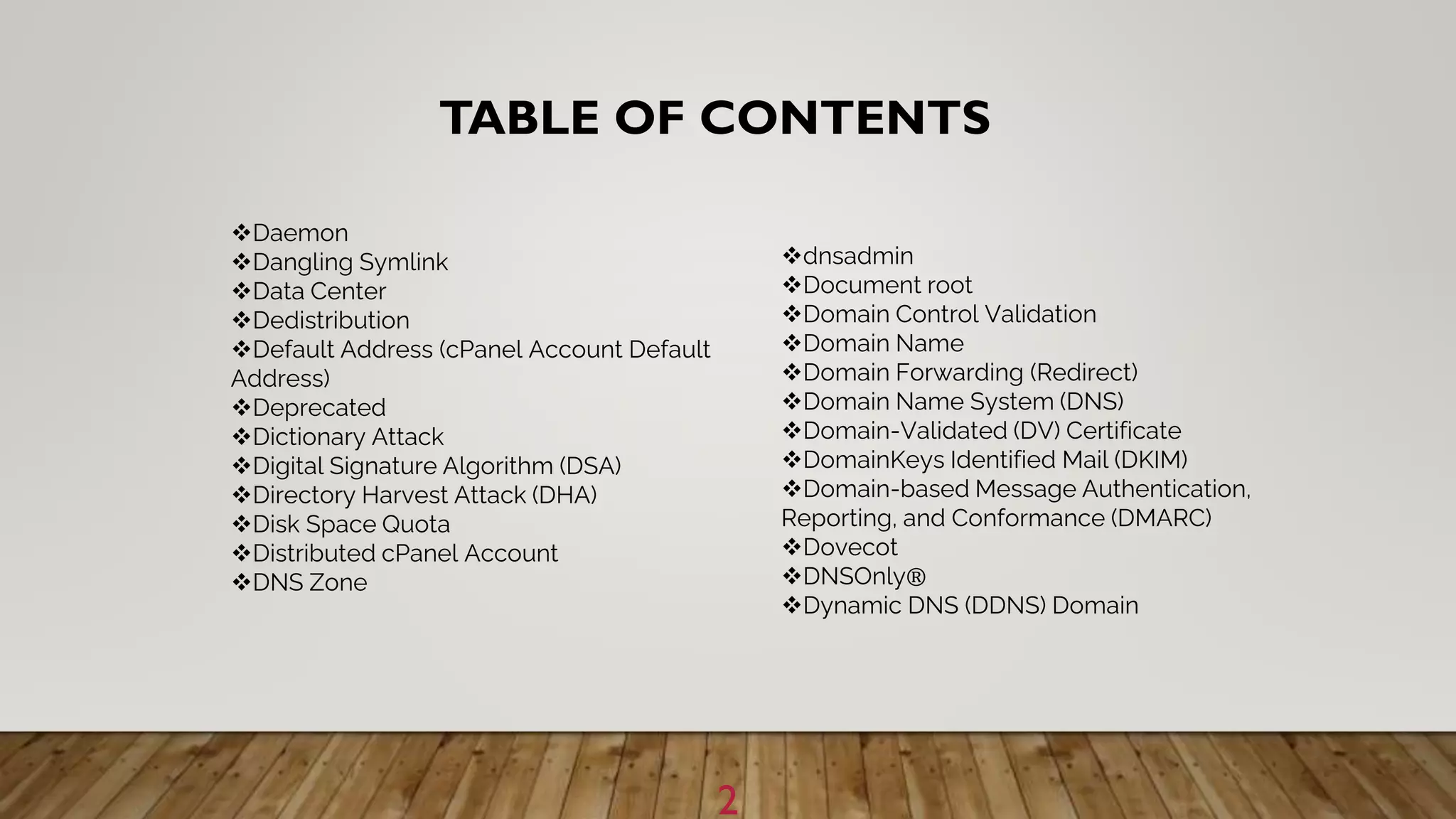 cPanel: Brief Glossary | PPTX