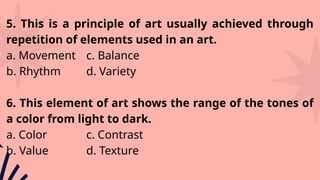 CPAR- 1ST MMMMMMMONTHLY EXAMINATION.pptx | Painting | Arts and Crafts