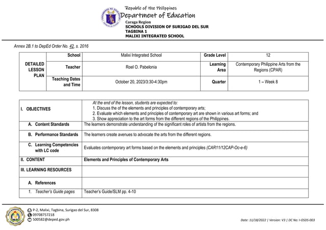 CPAR 12_LESSON PLAN 2023-2024 (1st).docx | Secondary Education | Education