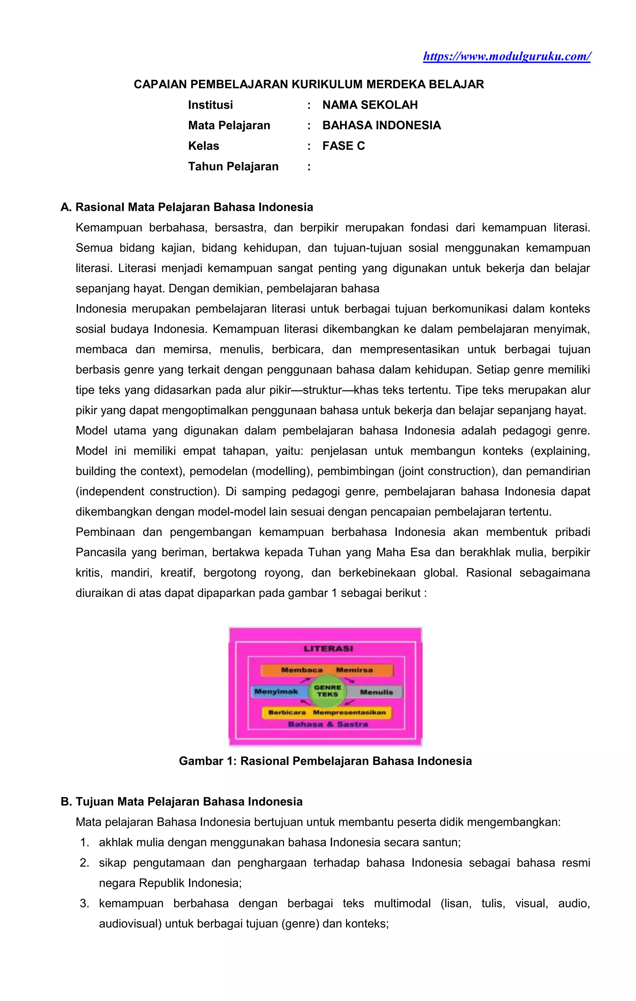 CP BAHASA INDONESIA FASE C KURIKULUM MERDEKA | DOC