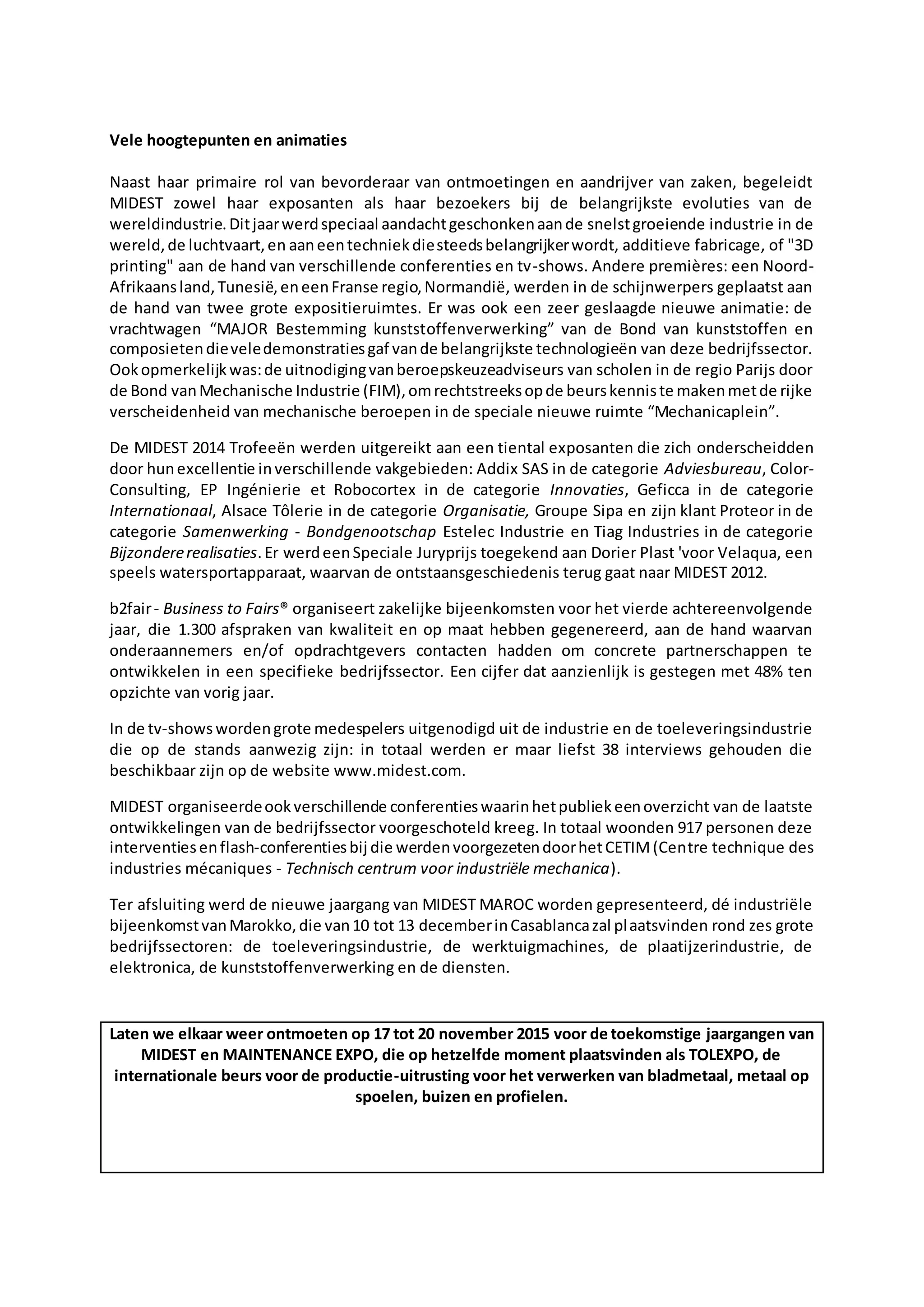 PERSBERICHT - MIDEST 2014: EEN MOOIE JAARGANG KOMT TEN EINDE | PDF