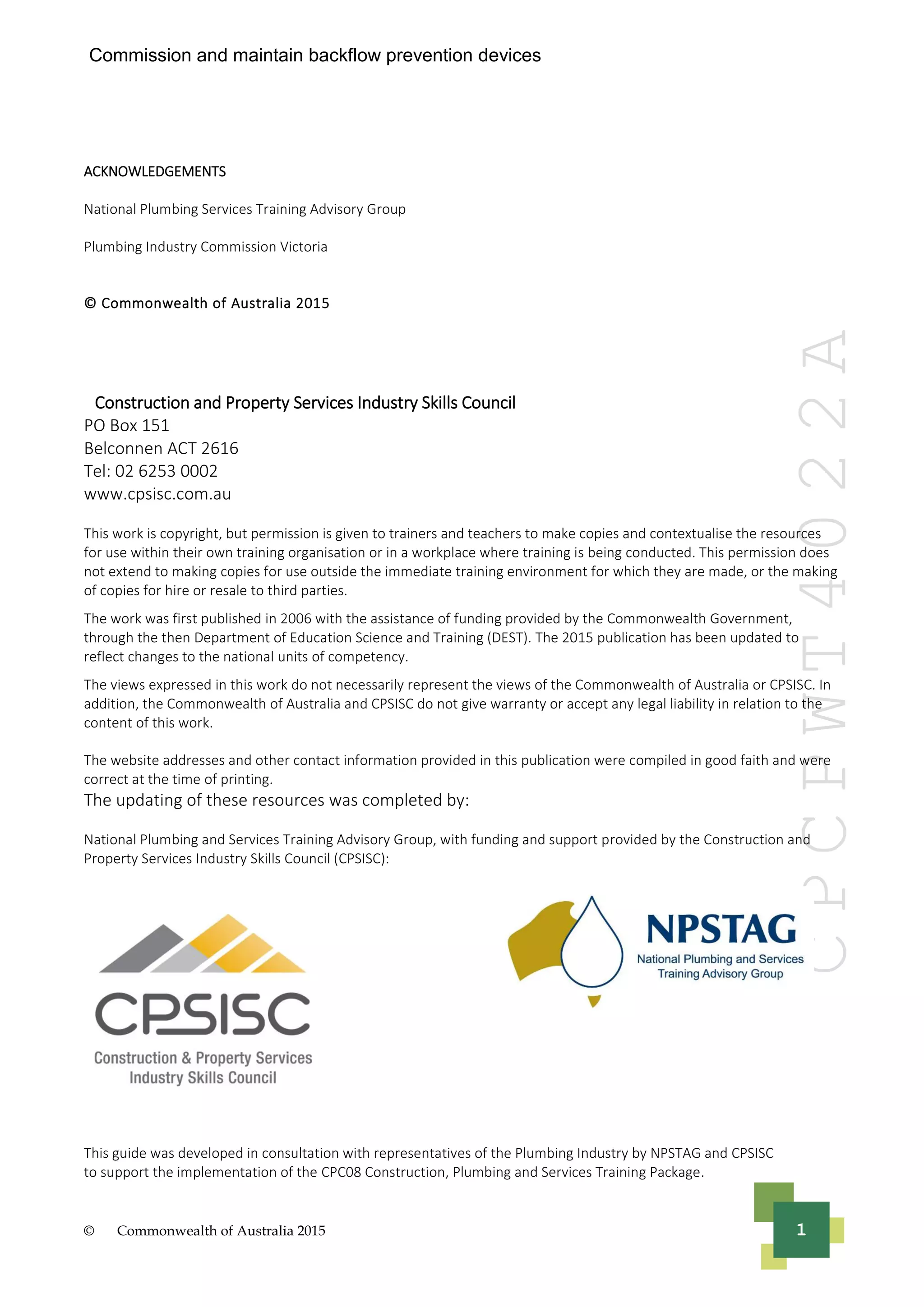 Cpcpwt4022 a commission-and-maintain-backflow-prevention-devices 2020 | PDF