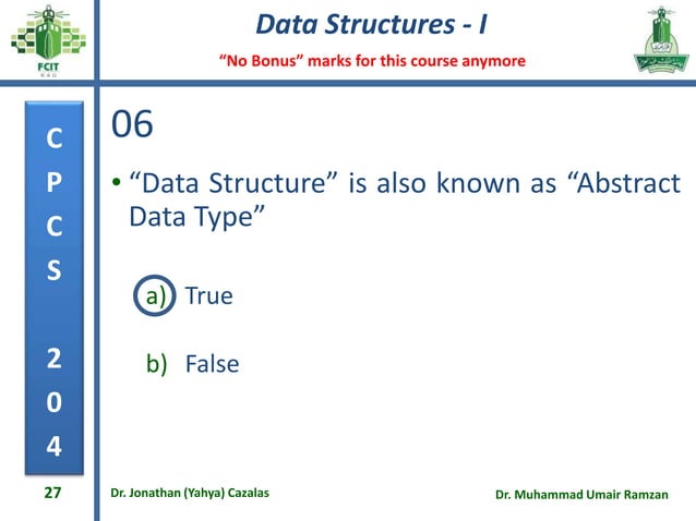 CPCS204-01-Introductiontodatastructur.pptx | Programming Languages | Computing