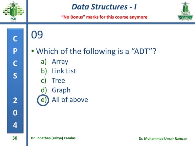CPCS204-01-Introductiontodatastructur.pptx | Programming Languages | Computing
