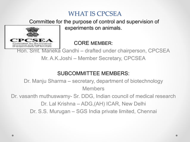 CPCSEA GUIDELINE | PPTX | Infectious Diseases | Diseases and Conditions