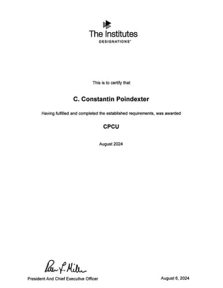 Chartered Property Casualty Underwriter Designation - C. Constantin ...