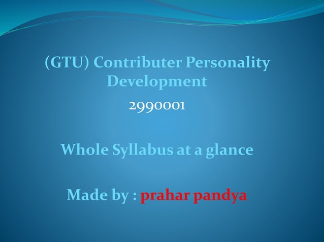 Contributer personality development | PPTX