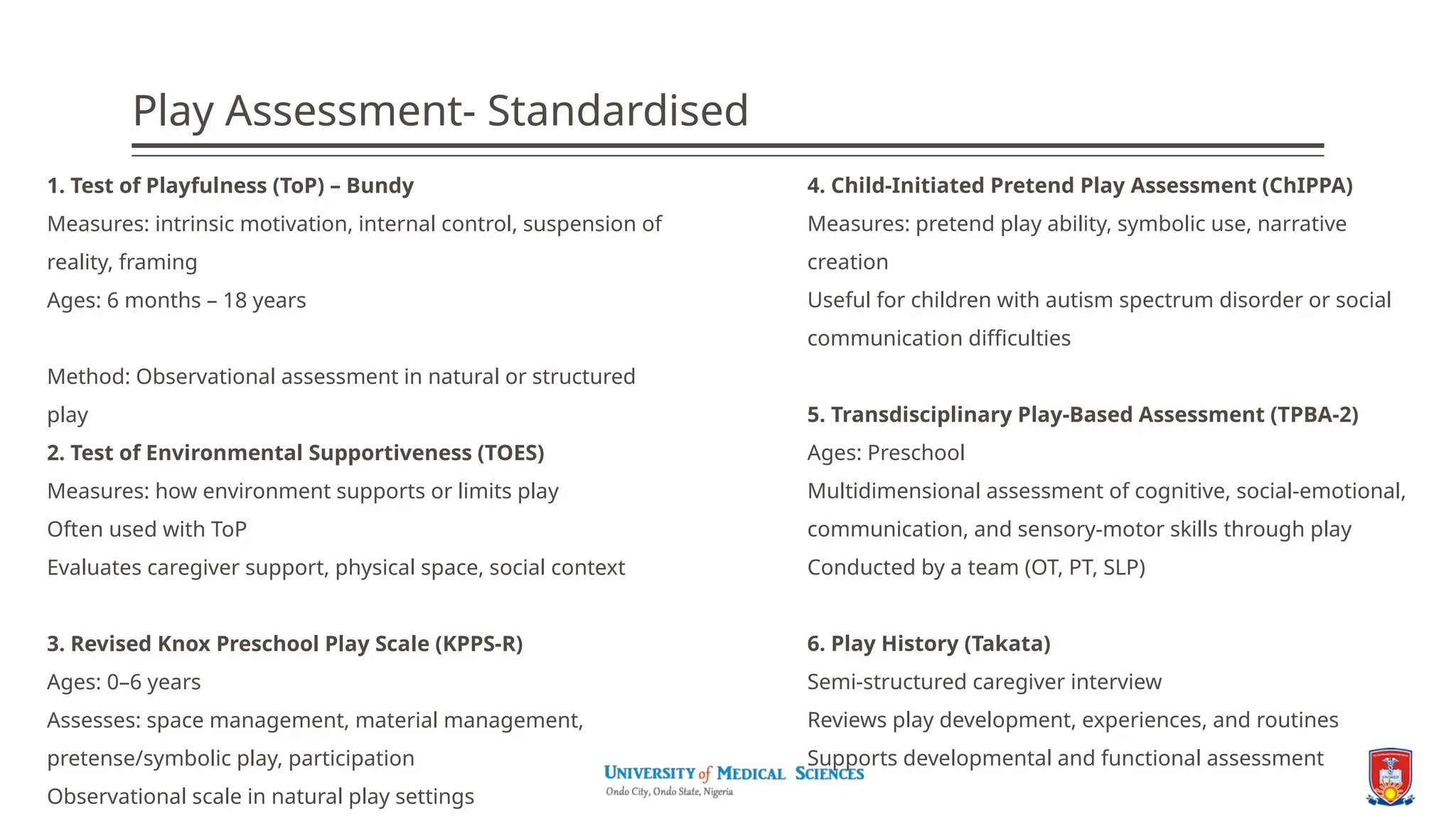 Play and Social skills assessment in OT Practice | PPTX