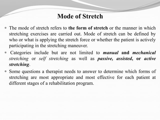 Types of stretching technique | PPTX | Physical Therapy | Wellness