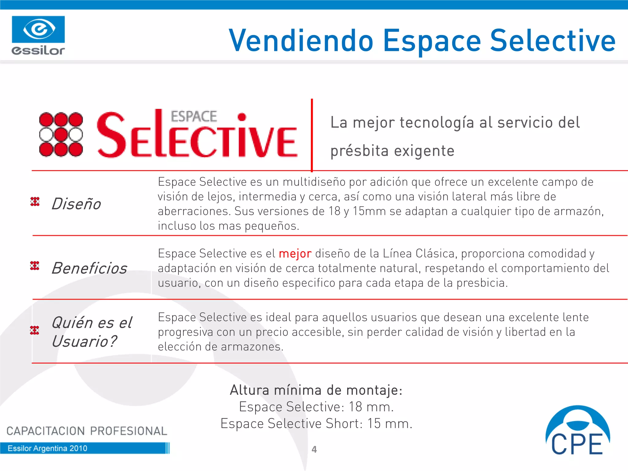 Línea de Progresivos Espace Abril 2011 | PDF