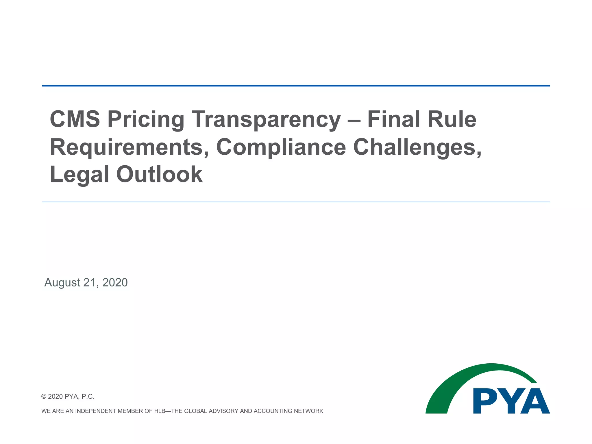 Webinar: CMS Pricing Transparency — Final Rule Requirements, Compliance ...