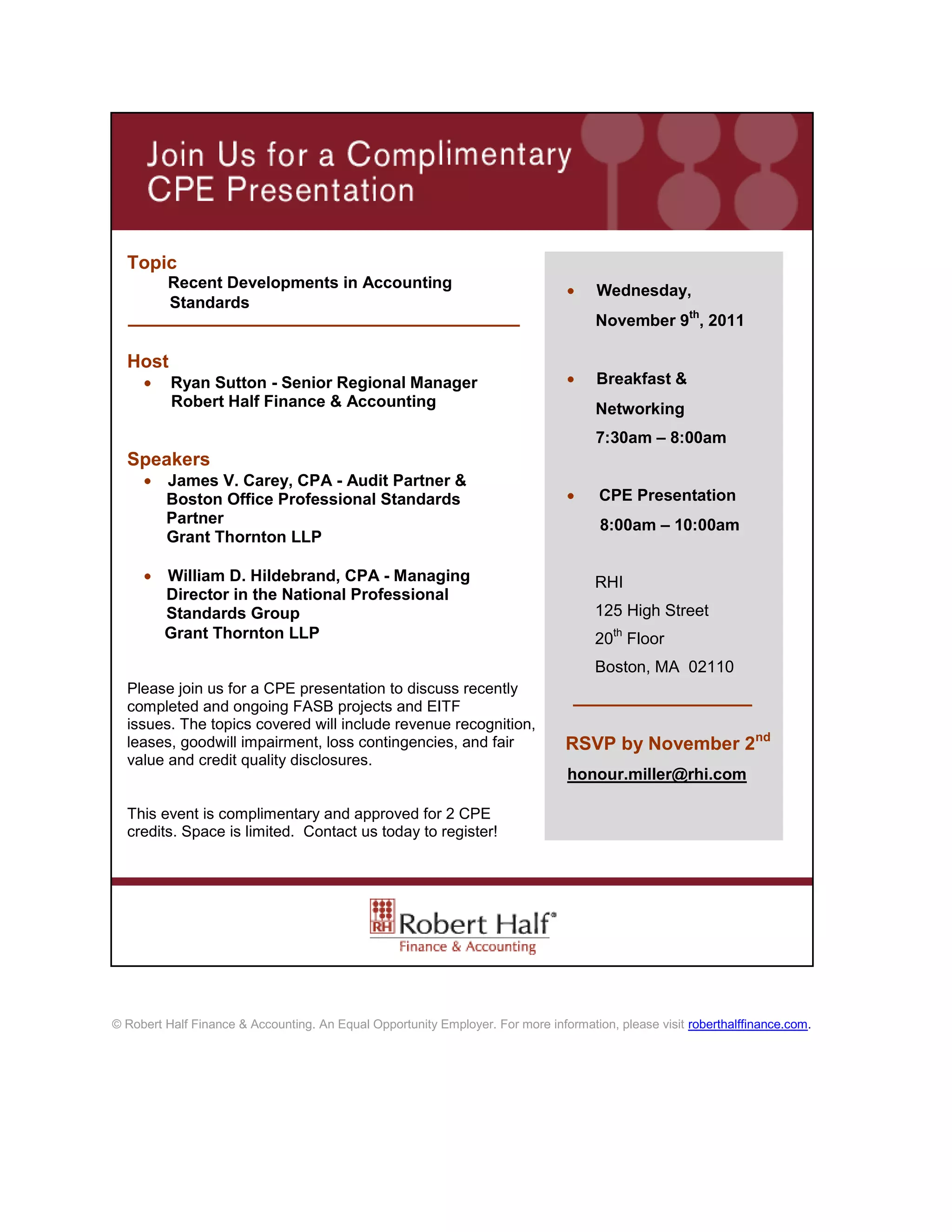 Cpe Invite 11.9.11 | Business Accounting & Finance | Business