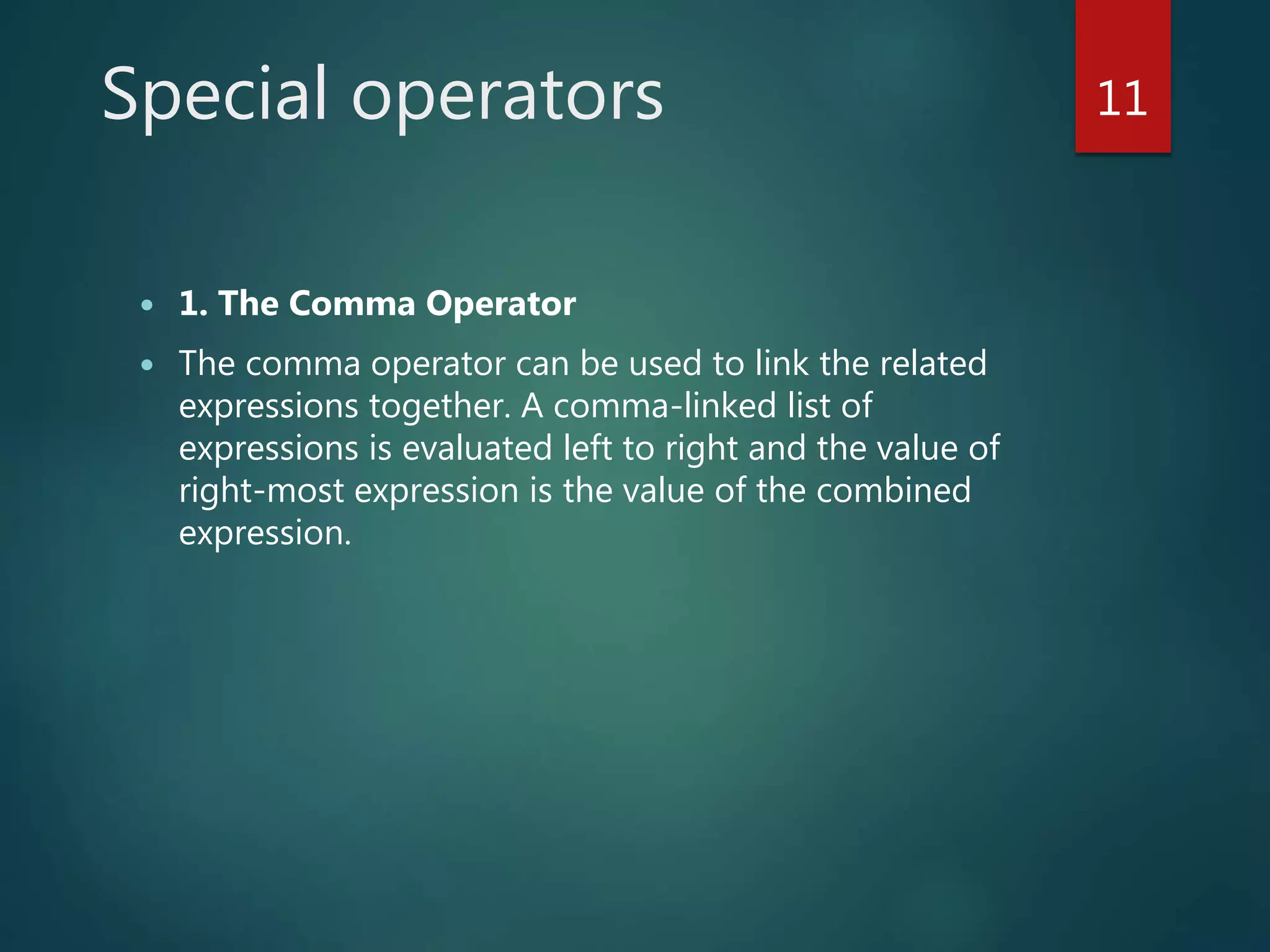 Operator in C language | PPTX | Programming Languages | Computing