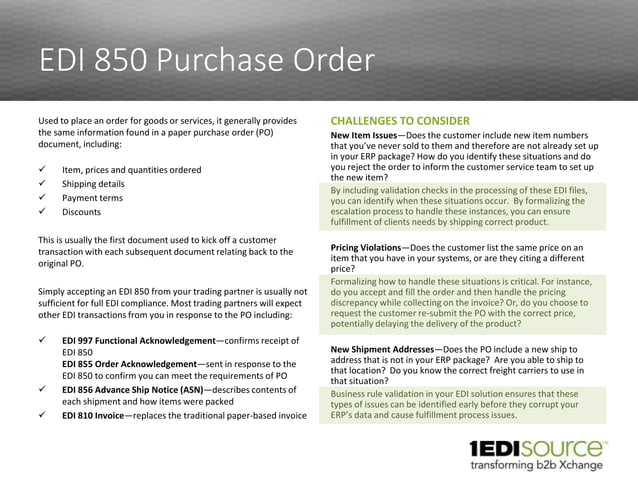 CPG EDI Transaction Cheat Sheet | PPT