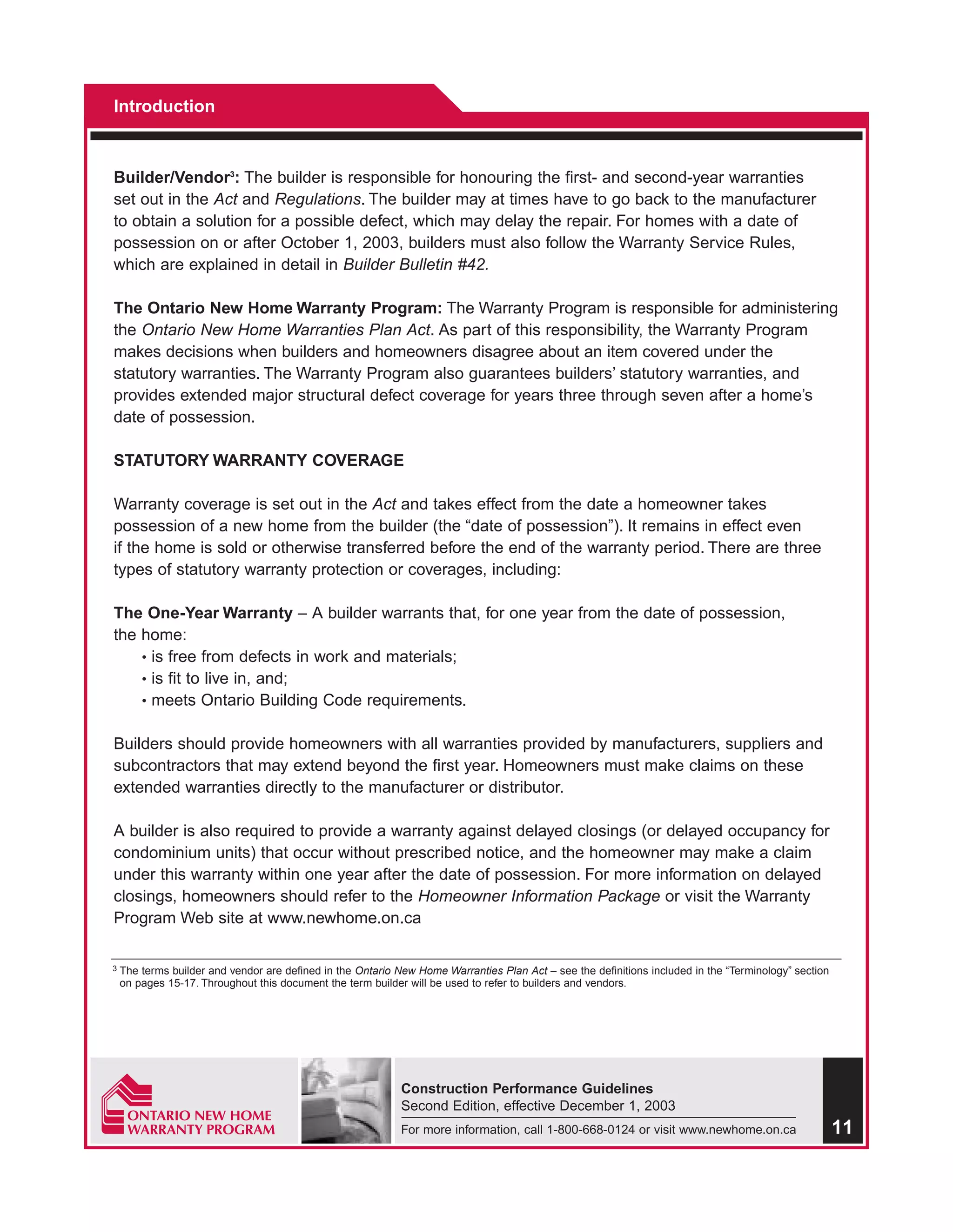 Tarion Construction Guidelines | PDF