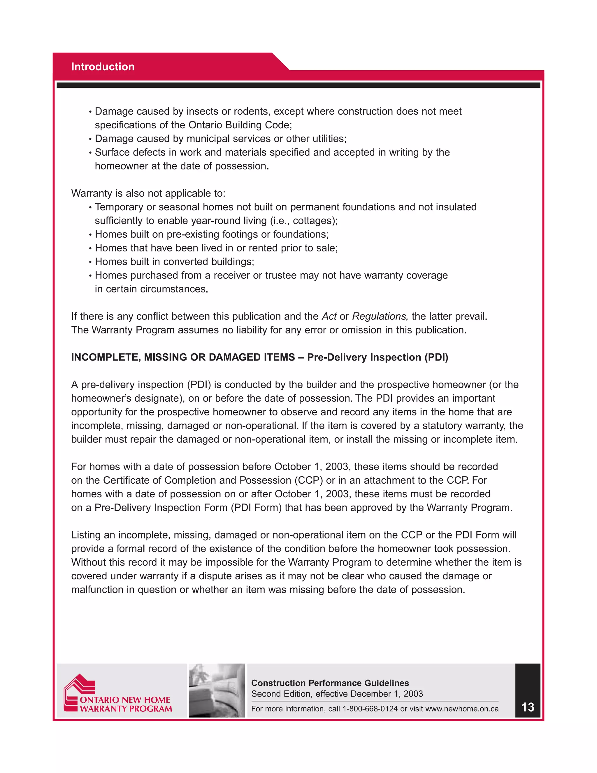 Tarion Construction Guidelines | PDF
