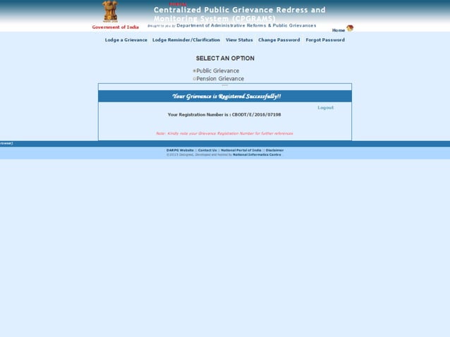 CPGRAMS presentation one public grievenance | PPTX | Technology & Computing