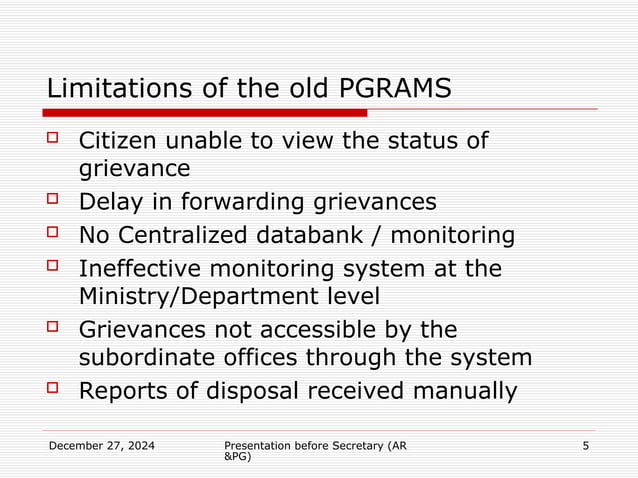 CPGRAMS PG Portal Grievance redressal.ppt