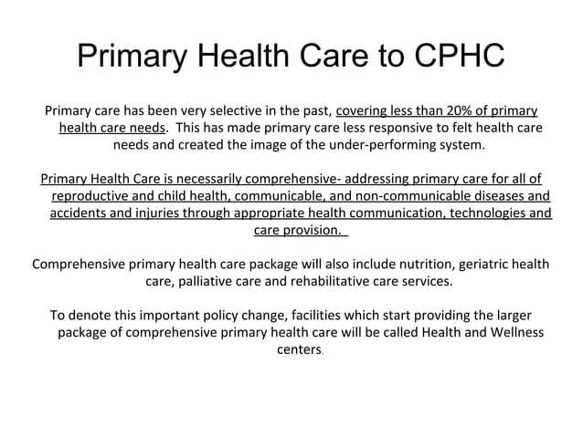 Comprehensive Primary Health Care | PPT | Healthcare Industry | Industries
