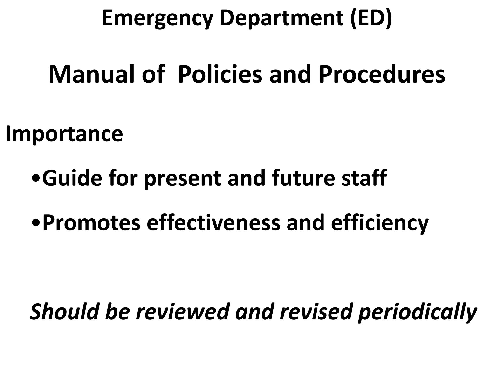Organization and Management of the Emergency Room of a Hospital | PPTX