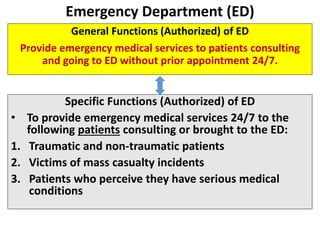 Organization and Management of the Emergency Room of a Hospital | PPTX