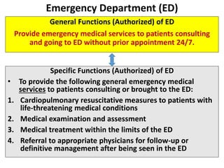 Organization and Management of the Emergency Room of a Hospital | PPTX