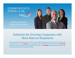 Commonwealth Payroll and HR Services Over 20 Employees | PDF