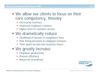 Commonwealth Payroll and HR Services Over 20 Employees | PDF