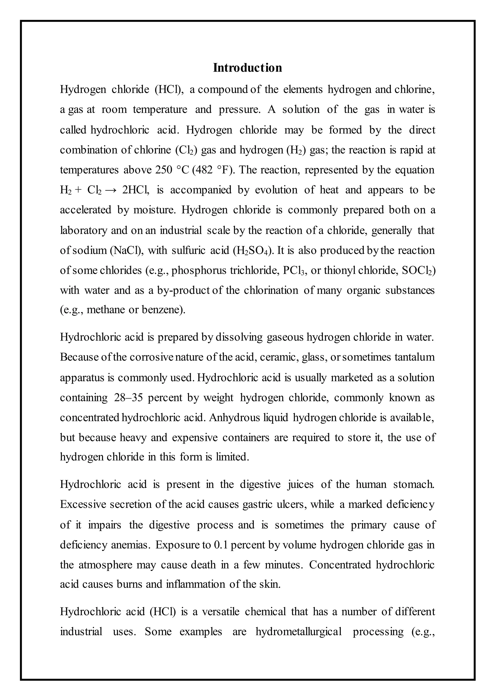 Design of Heat Exchanger in HCL in production | DOCX
