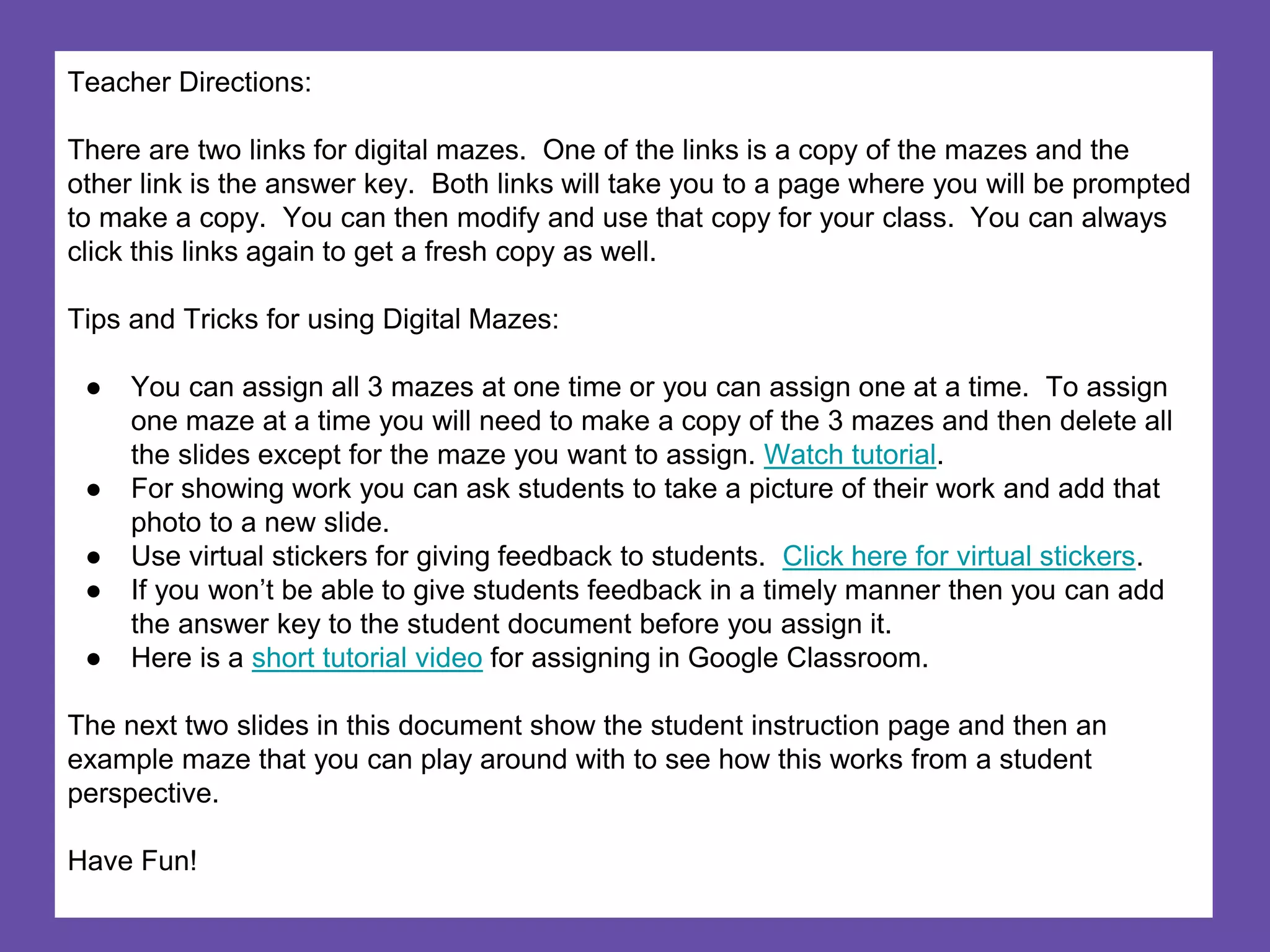 Cópia de Digital Maze Teacher Instructions.pptx