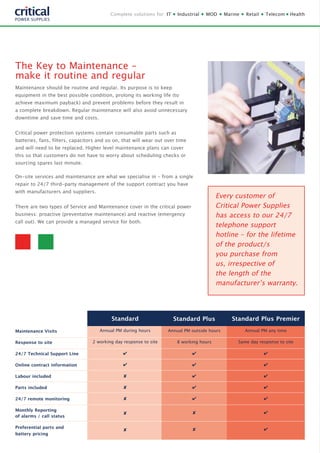 Critical Power Supplies Ltd 2012 Services Brochure | PDF