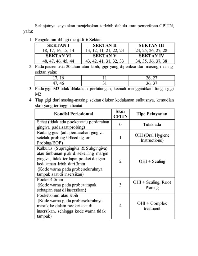 Pemeriksaan CPITN, PBI & Tooth Mobility | DOCX