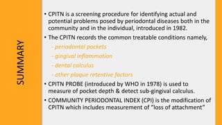 CPITN INDEX (Community Periodontal Index of Treatment Needs) | PPTX
