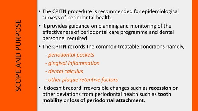 CPITN INDEX (Community Periodontal Index of Treatment Needs) | PPTX ...