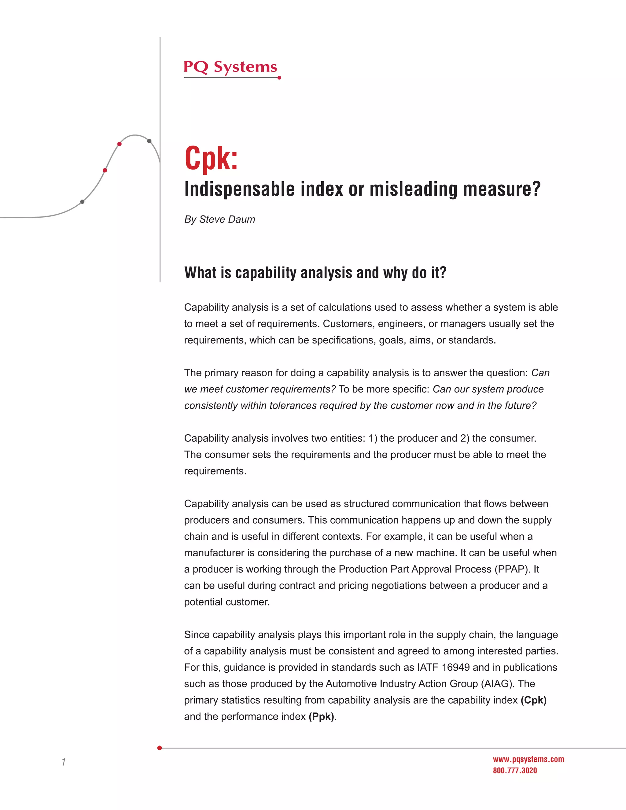 Cpk indispensable index or misleading measure? by PQ Systems | PDF