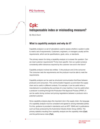 Cpk indispensable index or misleading measure? by PQ Systems | PDF