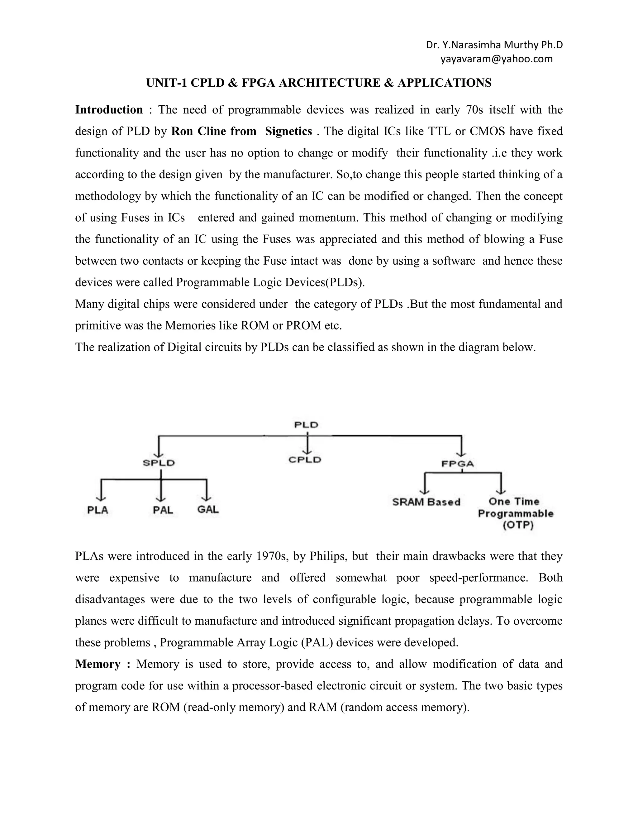 UNIT I- CPLD & FPGA ARCHITECTURE & APPLICATIONS | DOCX