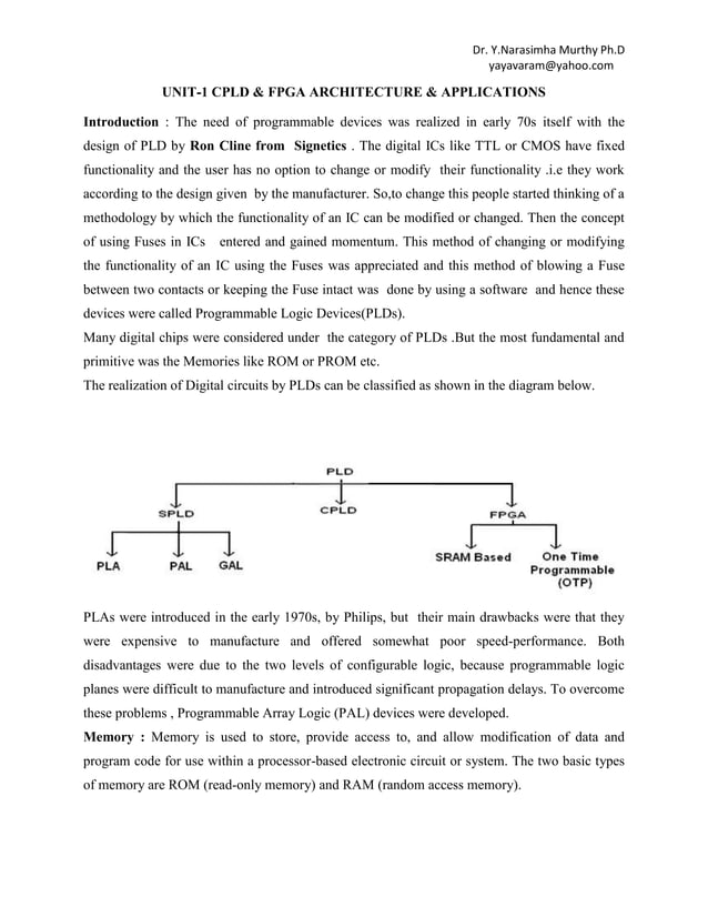 UNIT I- CPLD & FPGA ARCHITECTURE & APPLICATIONS | DOCX