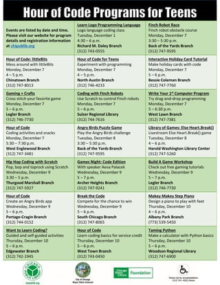 Chicago Public Library Branches' Hour of Code programming for Teens ...