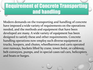 Transporting and handling of concrete (construction planning and ...