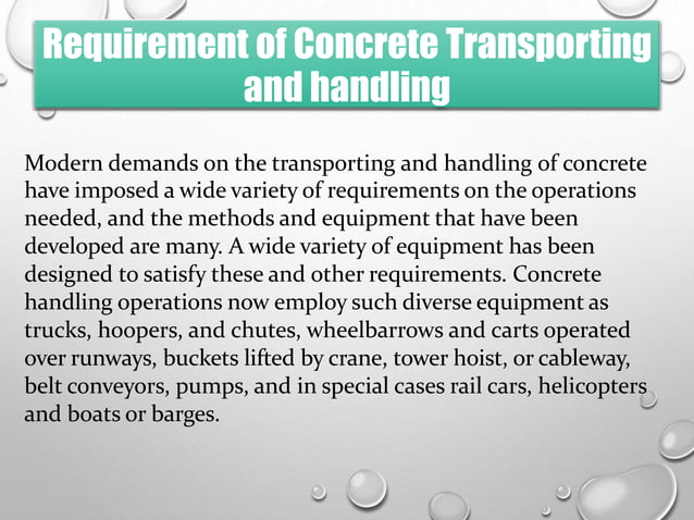 Transporting and handling of concrete (construction planning and ...