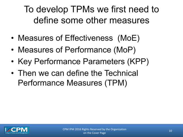 Cpm 200 C technical performance measures ipm2016 | PPT