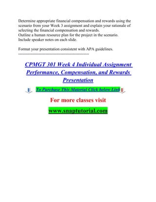 CPMGT 301 help A Guide to career/Snaptutorial | PDF