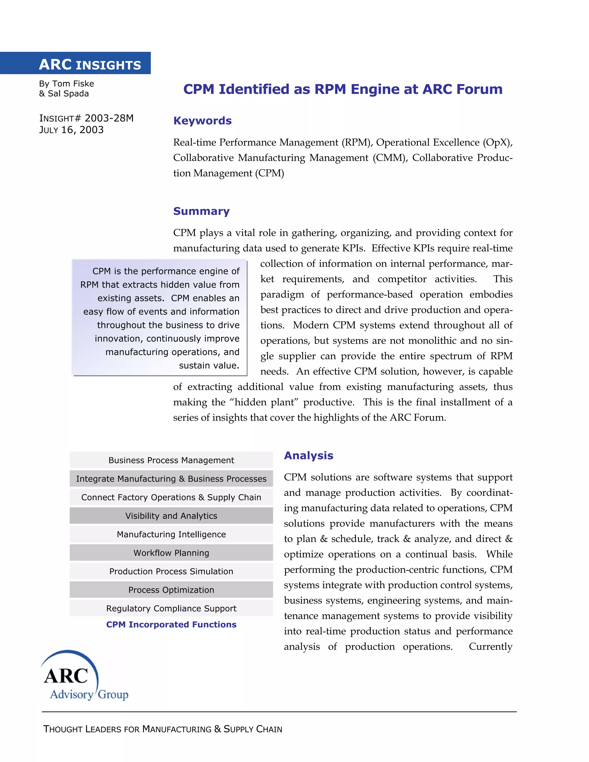 CPM Identified as RPM Engine at ARC Forum | PPT