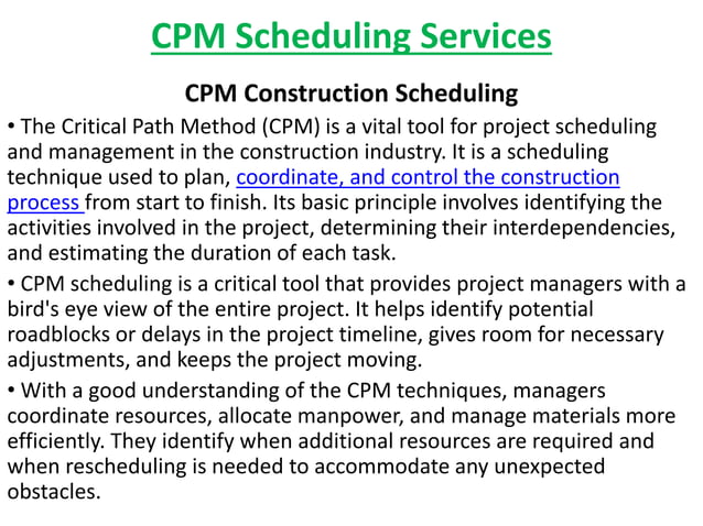 CPM Scheduling Services | PPTX | Construction Industry | Industries
