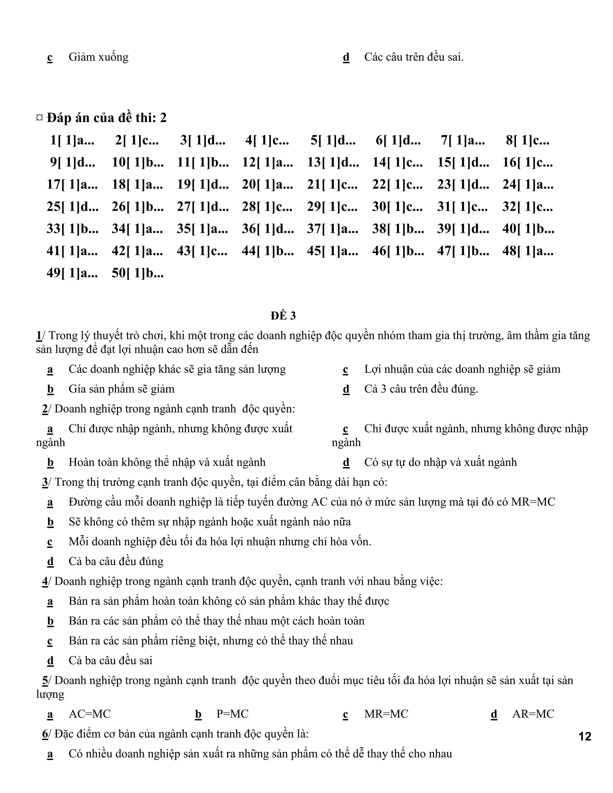 CÓ ĐÁP ÁN - BỘ ĐỀ ÔN THI KINH TẾ VI MÔ UEH.pdf