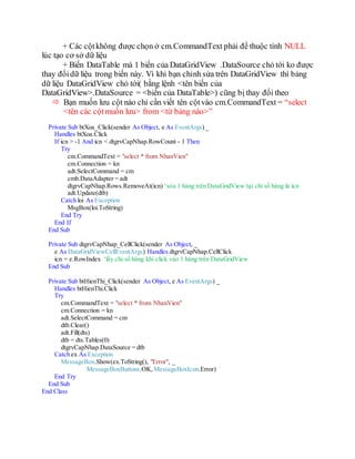 Cập nhật csdl ngay trên datagridview trong vb | PDF