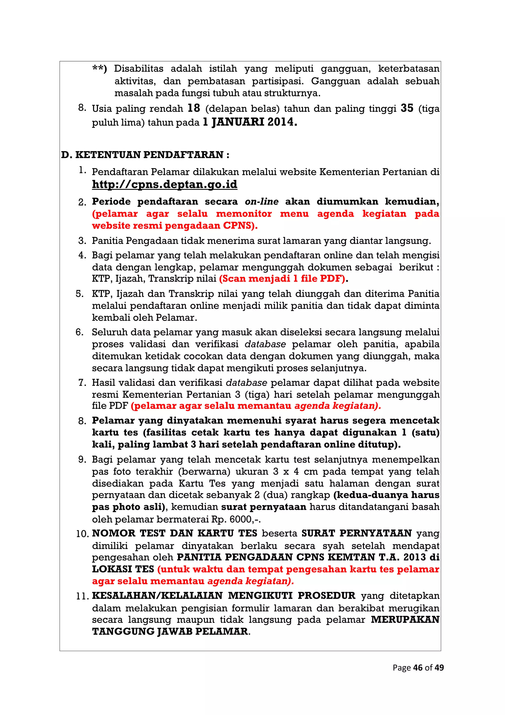 Cpns kementerian pertanian 2013 | PDF