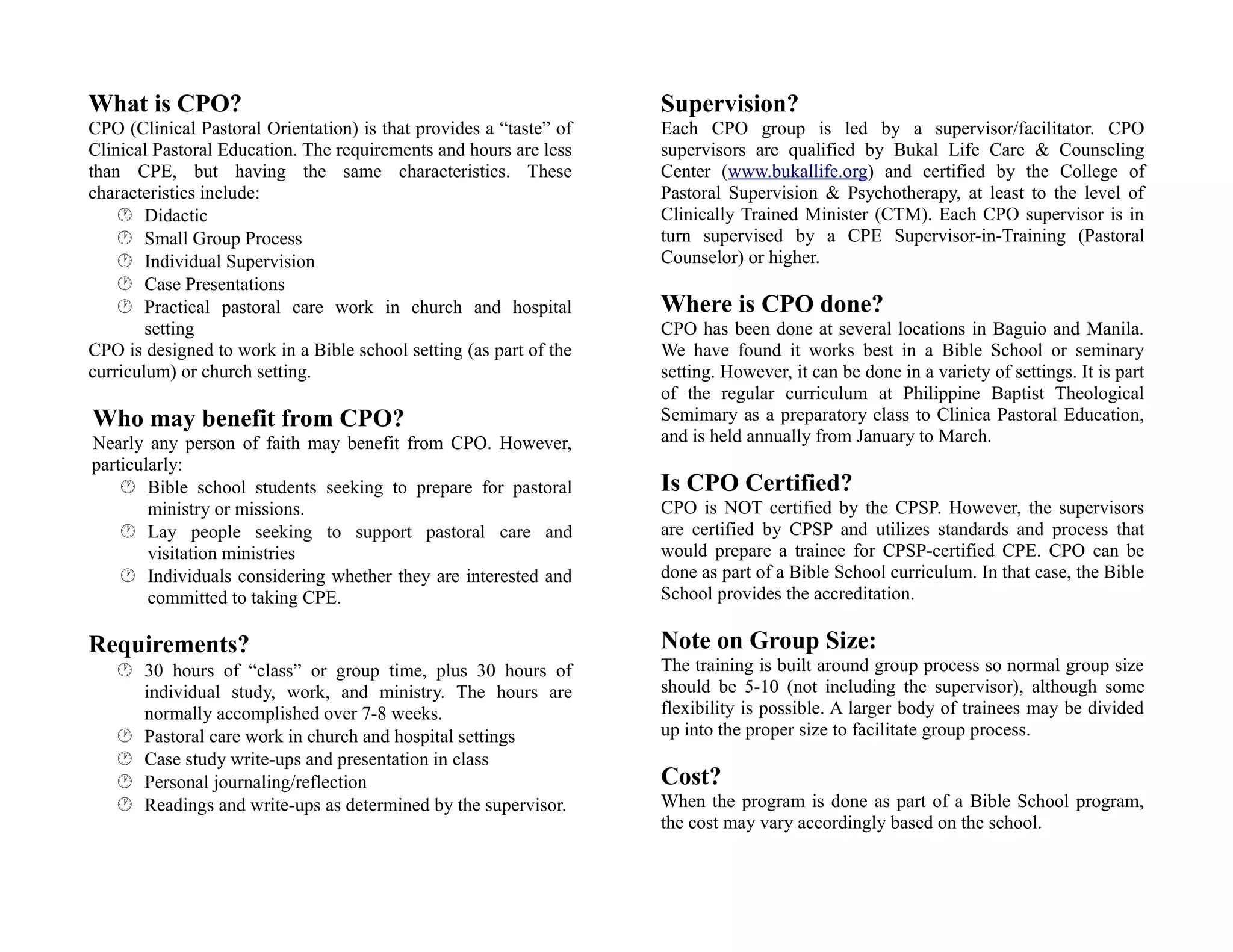 Clinical Pastoral Orientation Brochure 2013 | PDF