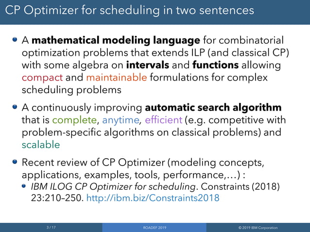 Recent advances on large scheduling problems in CP Optimizer | PPT